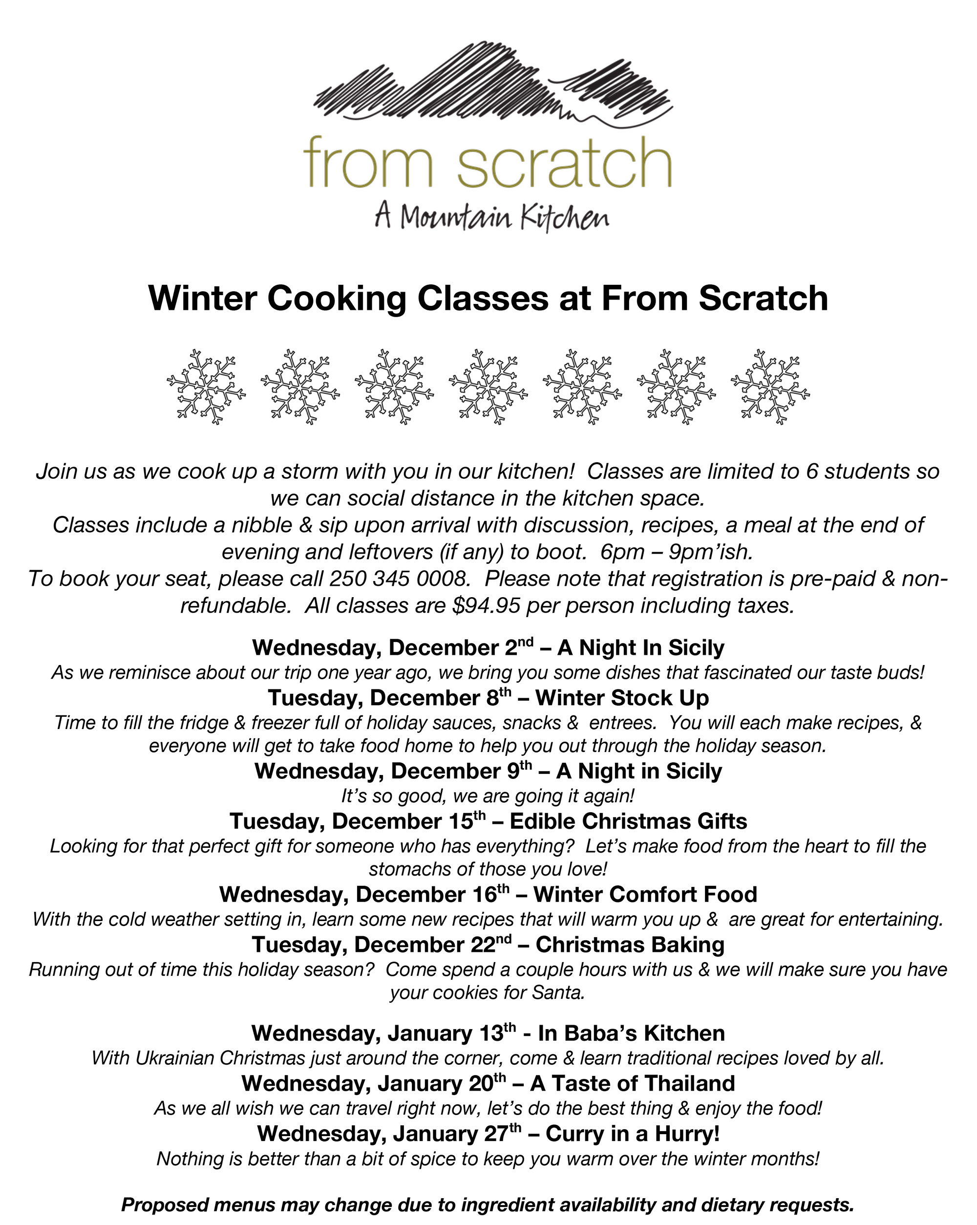 Cooking Classes - From Scratch Foods